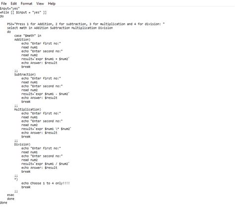 learn to create a shell script calculator using switch case