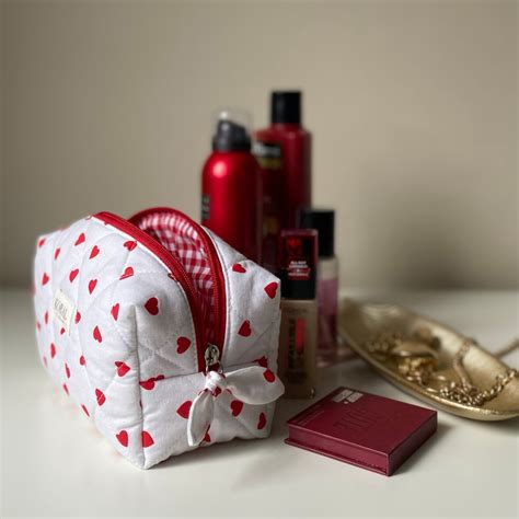 Handmade Quilted Cosmetic Bag Red Heart On White Background Etsy