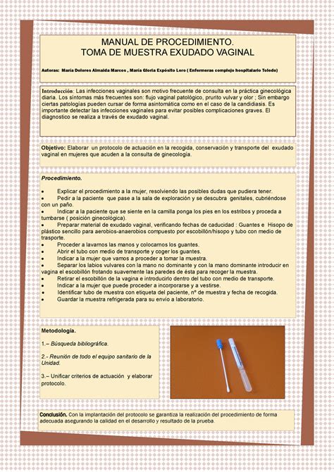 Manual Toma De Muestra Exudado Vaginal Procedimiento Explicar El