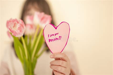 Mothers Day Girl With Tulips And Heart Card Pink Heart Card And Pink