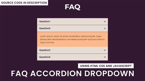 faq accordion dropdown using html css and javascript step by step