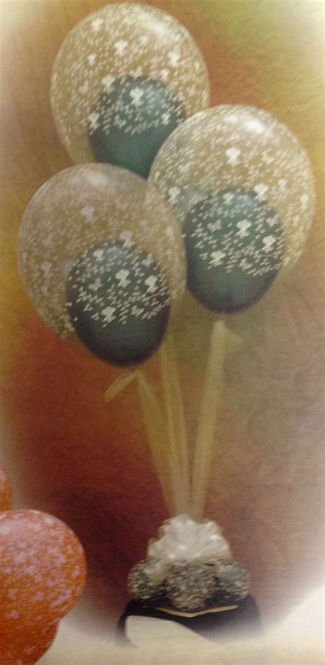 Blue Balloons Inside Clear Latex Balloons With White Floral Imprint