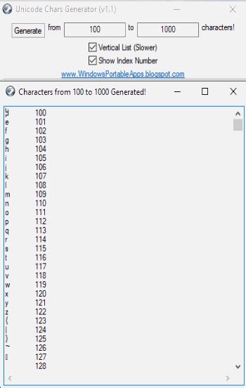 how to generate unicode characters in a range