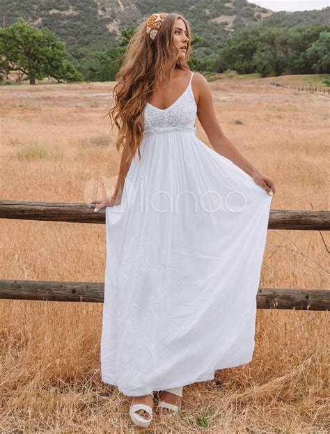 Maxikleid Weiß Sommerkleider Lang ärmellos V Ausschnitt Damenmode Maxi
