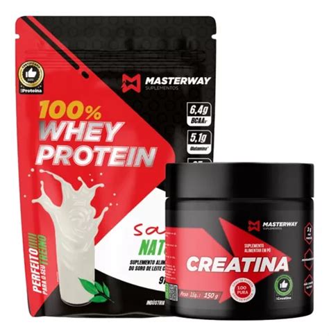 Kit Creatina 300g 100 Pura Whey Protein 100 Concentrado Sabor