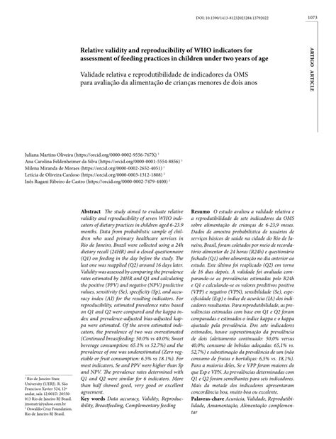 Pdf Relative Validity And Reproducibility Of Who Indicators For