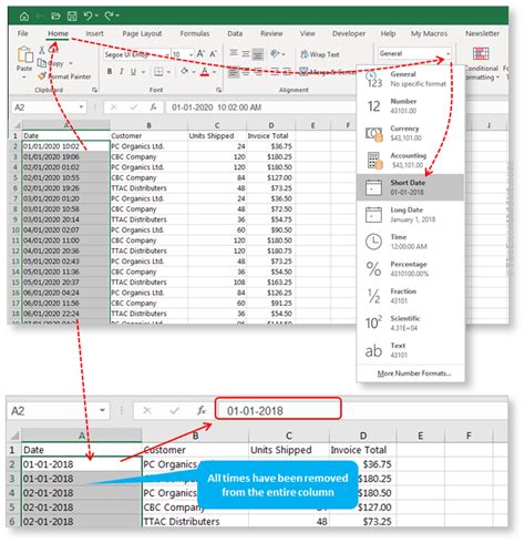 microsoft excel tips remove the times from a column of dates