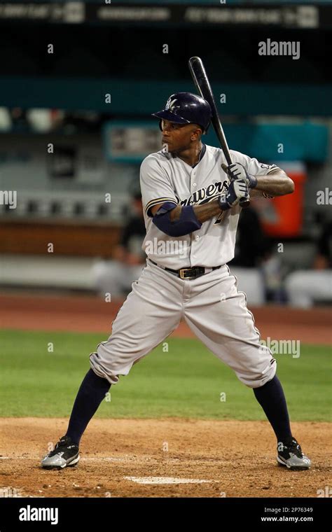 Milwaukee Brewers Nyjer Morgan Plays In A Game Against The Florida
