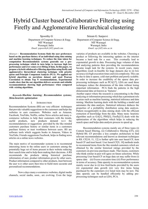 pdf hybrid cluster based collaborative filtering using firefly and