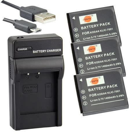 Dste 3pcs Klic 7001 Li Ion Battery With Usb Port Charger For Kodak V550