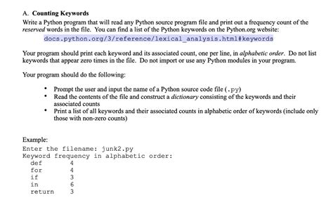 a counting keywords write a python program that will