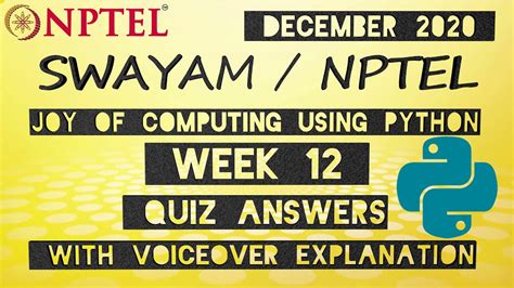 [2020] swayam the joy of computing using python week 12 quiz answers