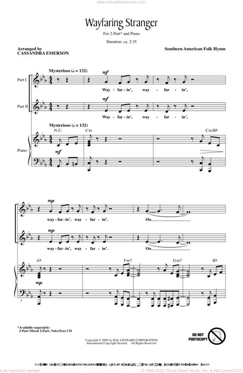 Emerson Wayfaring Stranger Sheet Music For Choir 2 Part Pdf