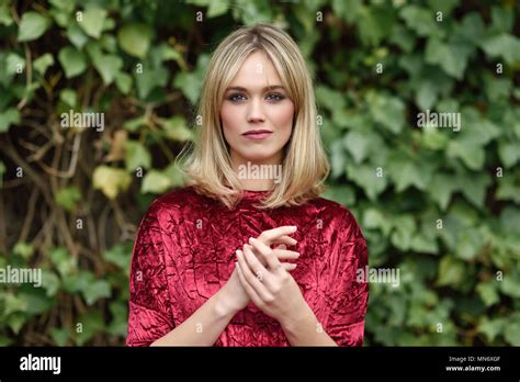 Beautiful Blonde Woman In Green Leaves Background Young Girl Wearing