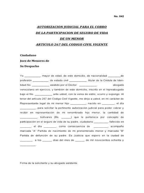 Escrito De Autorizacion Judicial Para El Cobro Pdf Justicia