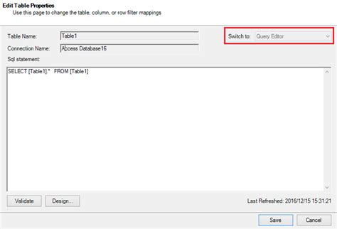 dropdown box greyed out in table properties power pivot