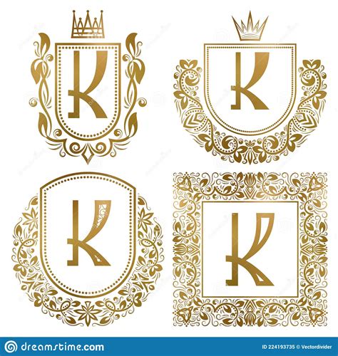 Conjunto De Monogramas De La Cosecha Dorada Logotipos Heráldicos Con