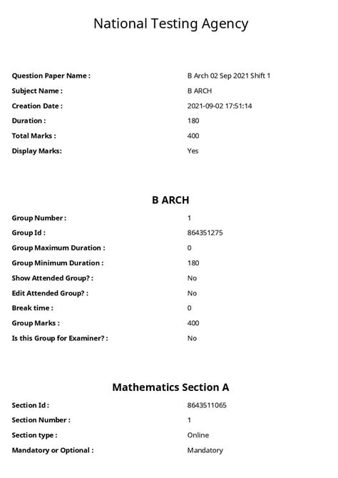 Jee Main 2021 Question Paper 02 Sep Shift 1 B Arch B Plan
