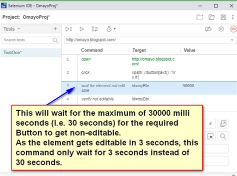 new selenium ide using ‘wait for element not editable command qafox