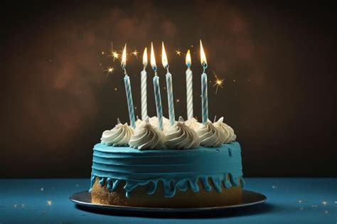 Premium Photo Birthday Cake On A Blue Background With Candles And