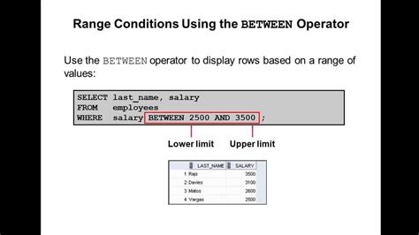 oracle sql video tutorial 9 between operator youtube