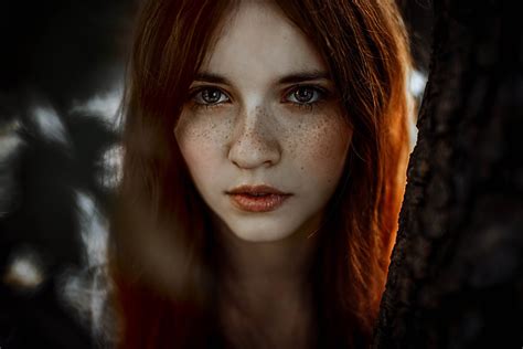 Women Redhead Mia Sollis Face Freckles Hazel Eyes Sensual Gaze Looking