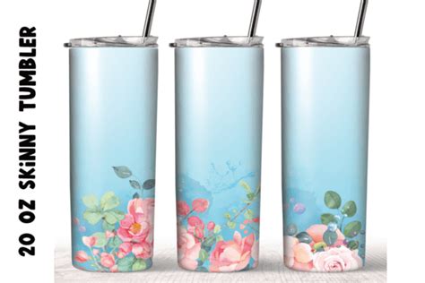 Watercolor Flowers 20oz Skinny Tumbler Graphic By Jaiprakan A