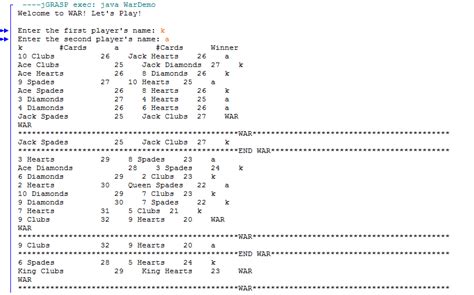 solved java war card game based on