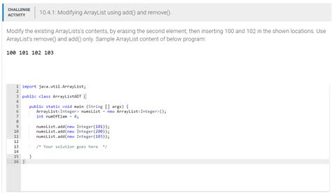 solved challenge activity10 4 1 modifying arraylist usin