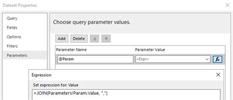 reporting services display selected values of multi