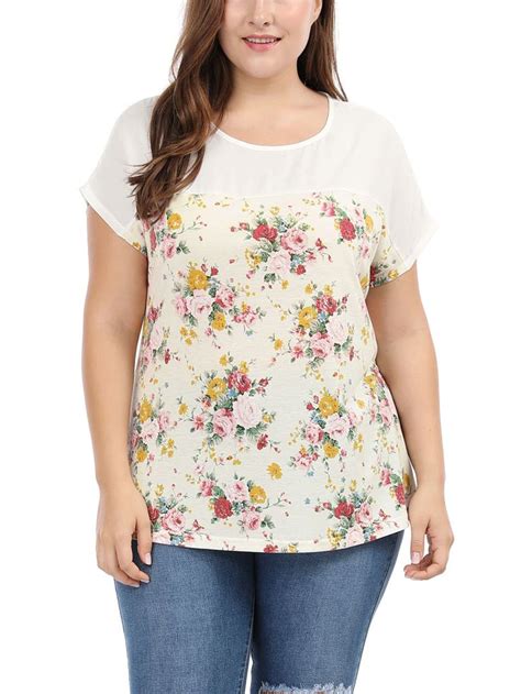 Womens Plus Size Paneled Dolman Sleeves Floral Prints Top Blouse Ad