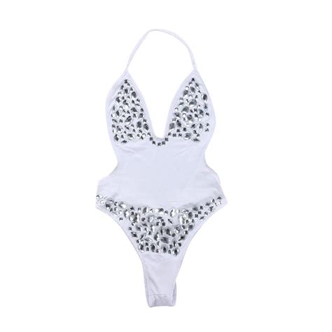 Sexy Crystal Swimsuits 2018 Hot Summer Bandage Unpadded Deep V Femme
