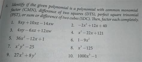 Solved A Identify If The Given Polynomial Is A Polynomial With Common