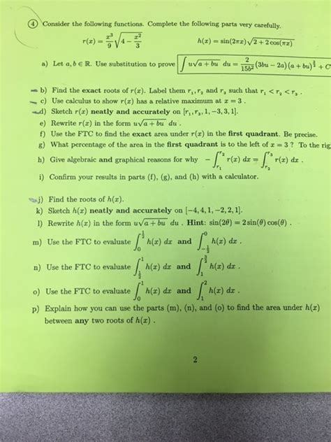 Solved Consider The Following Functions Complete The