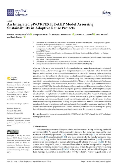 Pdf An Integrated Swot Pestle Ahp Model Assessing Sustainability In