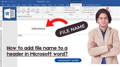 how to add file name to a header in microsoft word youtube