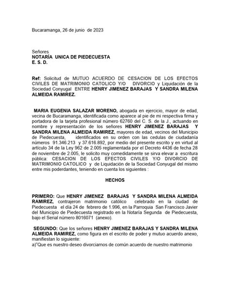 Solicitud Divorcio Henry Jimenez Barajas Pdf Propiedad De La