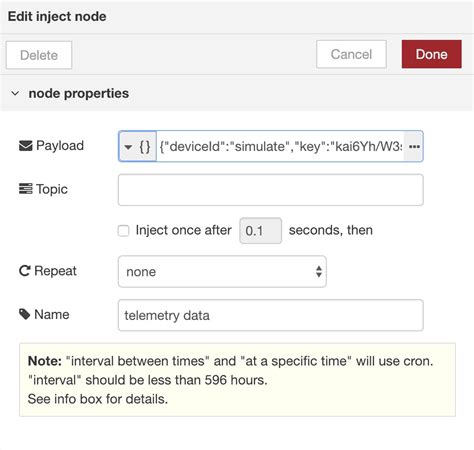 using node red library to wire telemetry data from iot to the cloud