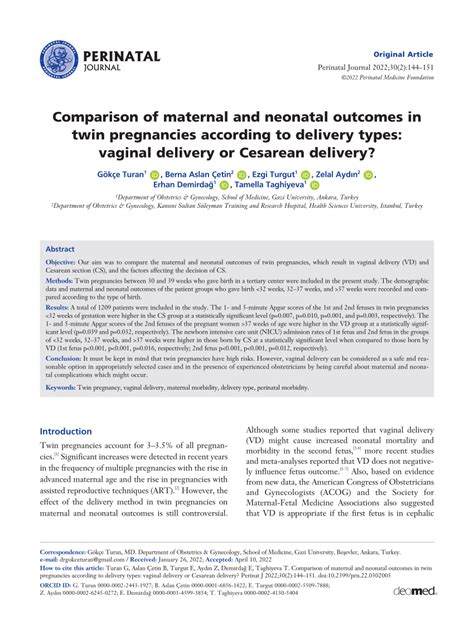 Pdf Comparison Of Maternal And Neonatal Outcomes In Twin Pregnancies