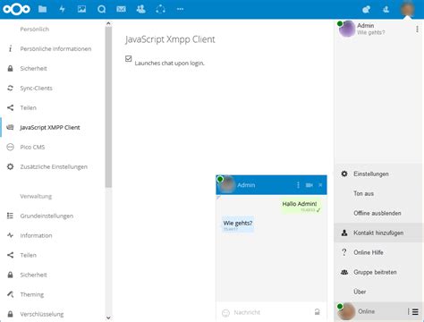 install jsxc javascript xmpp chat on nextcloud
