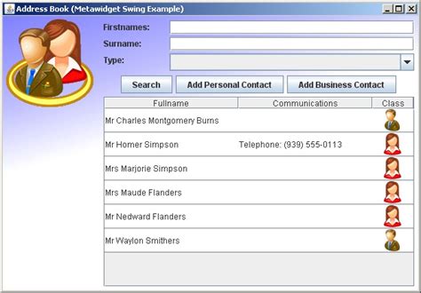 java address book gui example