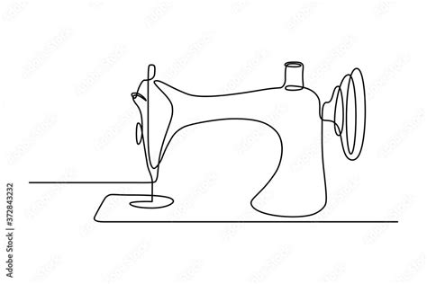 Sewing Machine In Continuous Line Art Drawing Style Old Style Sewing