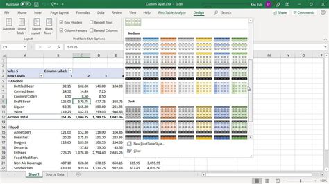 custom pivottable styles microsoft excel pivot tables