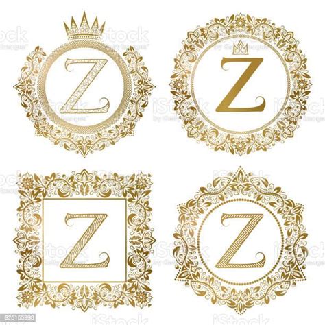 Vetores De Conjunto De Monogramas Vintage Da Letra Dourada Z Brasões