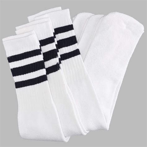 12 Pairs 1 Dozen White Tube Socks Black Striped Retro Old School