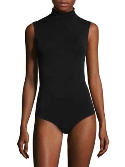 Wolford Stretch Modal Blend Turtleneck Thong Bodysuit In Black Modesens