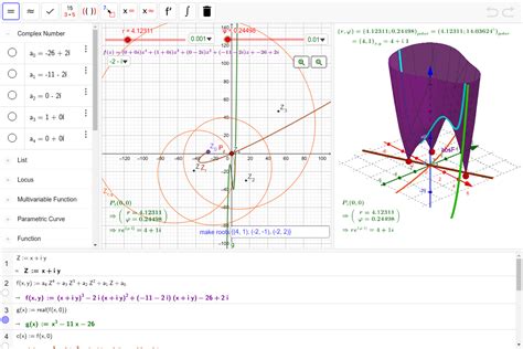 visualizing complex numbers and polynomials geogebra