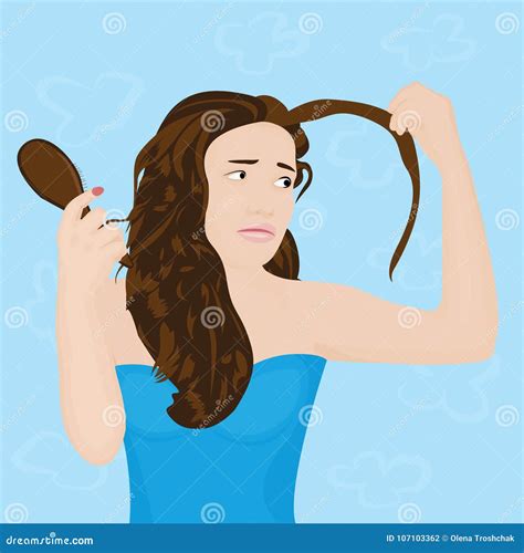 A Girl Upset With Her Hair Loss Vector Illustration Stock Vector