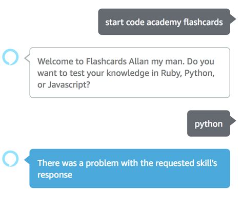 flashcard skill using codecademy s code results in broken skill