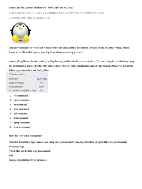 linux log files location and how do i view logs files on